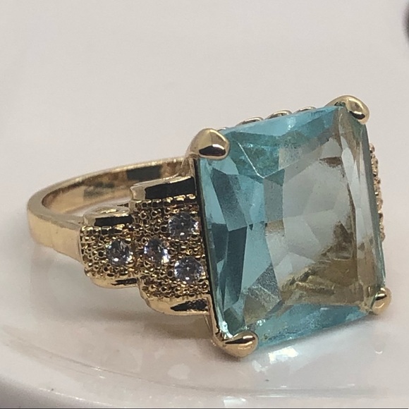 Huitan | Jewelry | 8kt Gold Plated Aquamarine Statement Ring | Poshmark